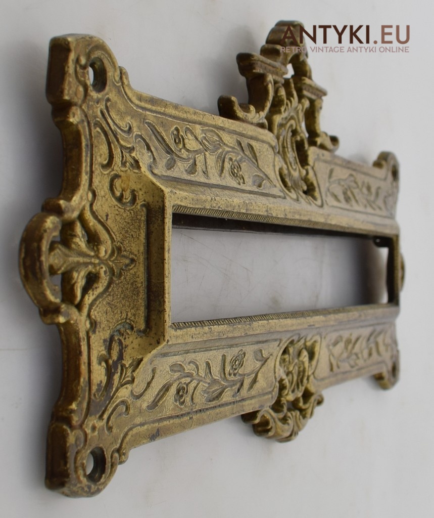 Secesyjny listownik mosiężny ozdobny, klapka do drzwi na listy - antyki.eu